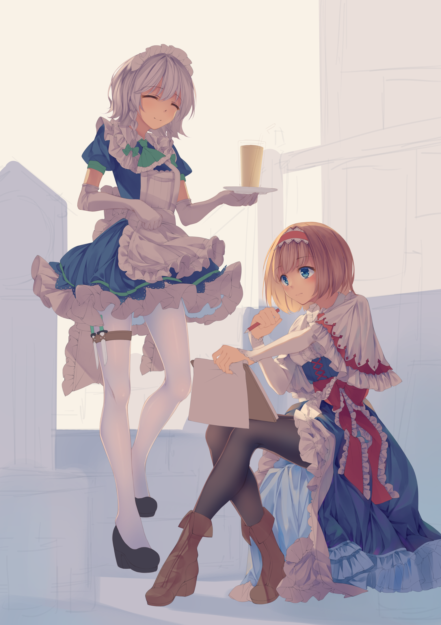 Safebooru - 2girls ^ ^ alice margatroid black legwear blonde hair blue dress blue eyes boots ...