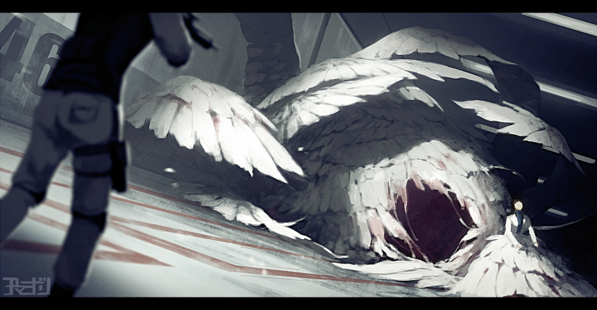Safebooru - 2boys amamidori angel angel wings blood coat feathered ...