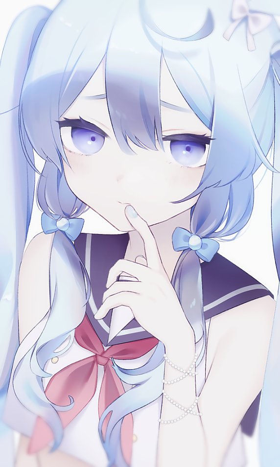 Safebooru - 1girl ahoge bad id bad twitter id blue bow blue hair bow ...