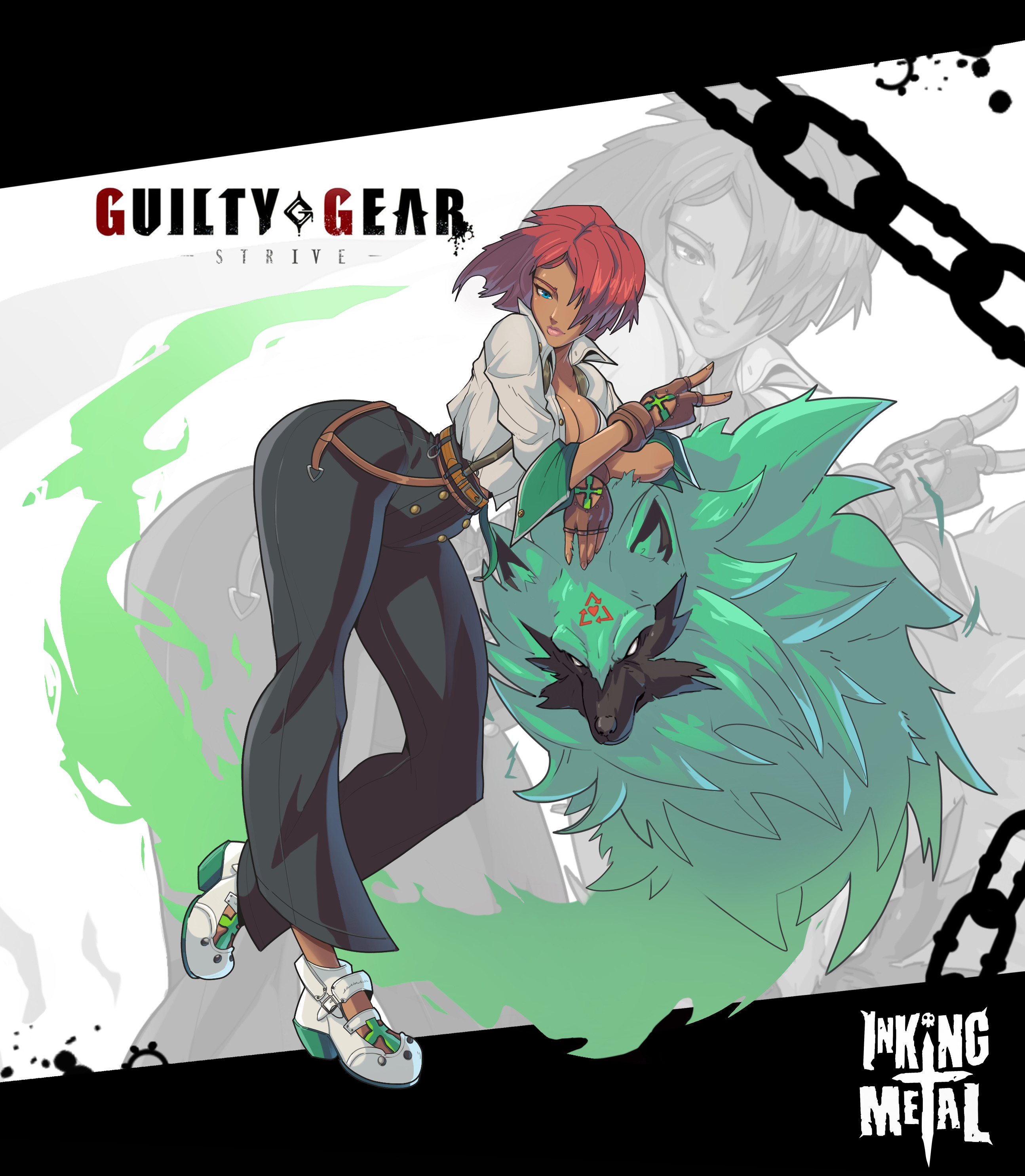 Safebooru - 1girl absurdres animal belt blue eyeshadow chain dark ...