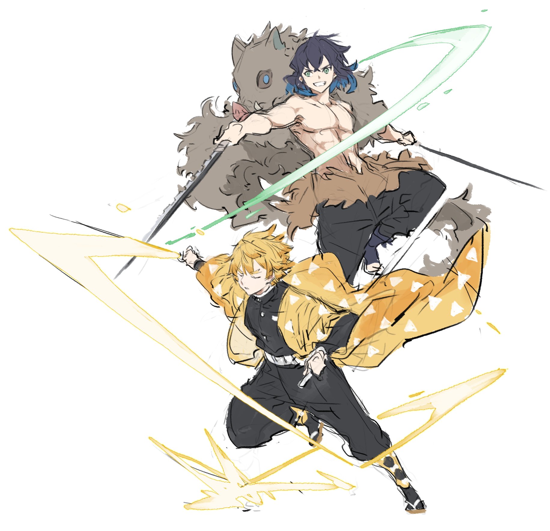 Safebooru - 2boys agatsuma zenitsu bangs blonde hair closed eyes fur ...