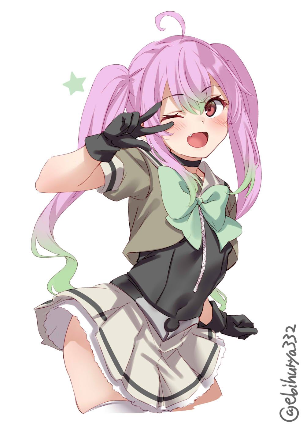 Safebooru - 1girl ahoge anchor black gloves blush bow corset cowboy shot ebifurya fang gloves ...