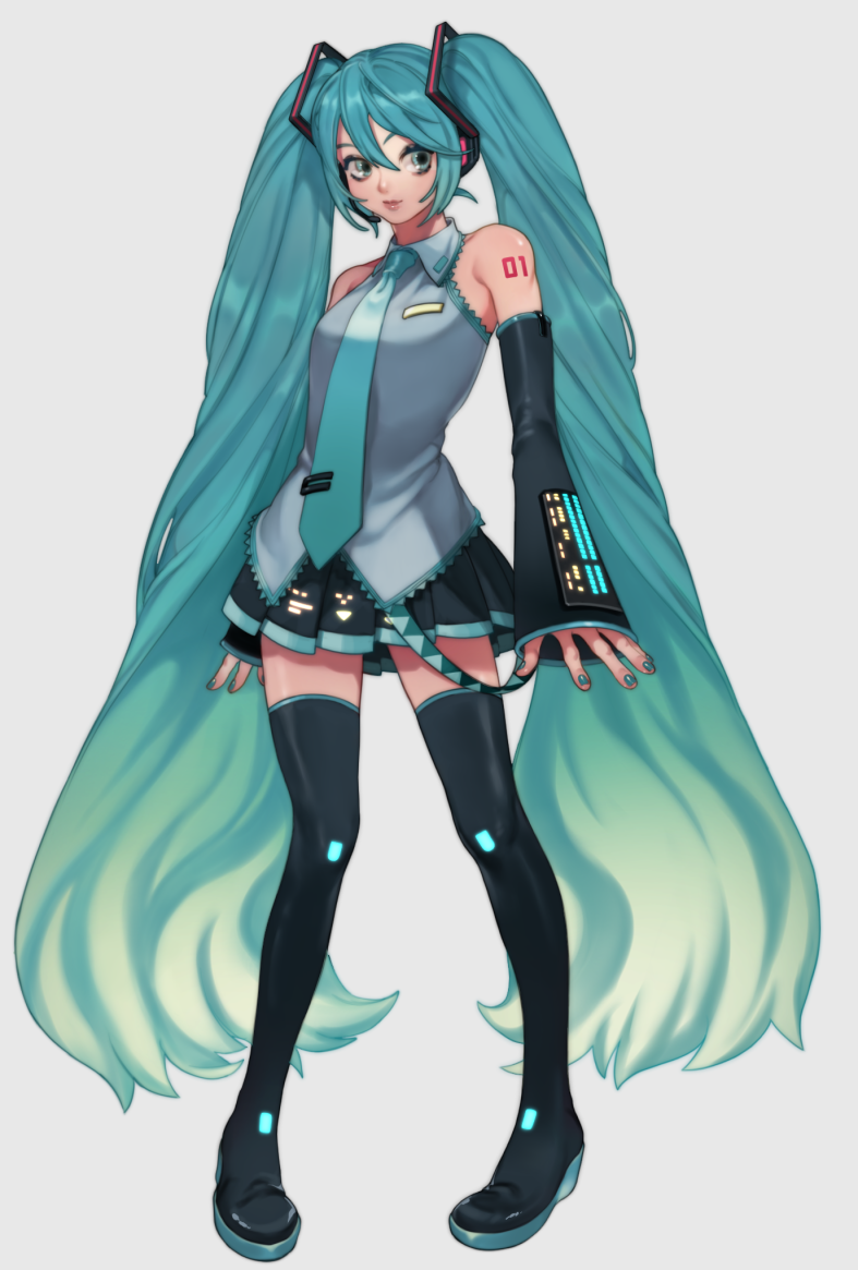 Safebooru - 1girl aqua eyes aqua hair bangs bare shoulders belt black legwear black skirt boots ...