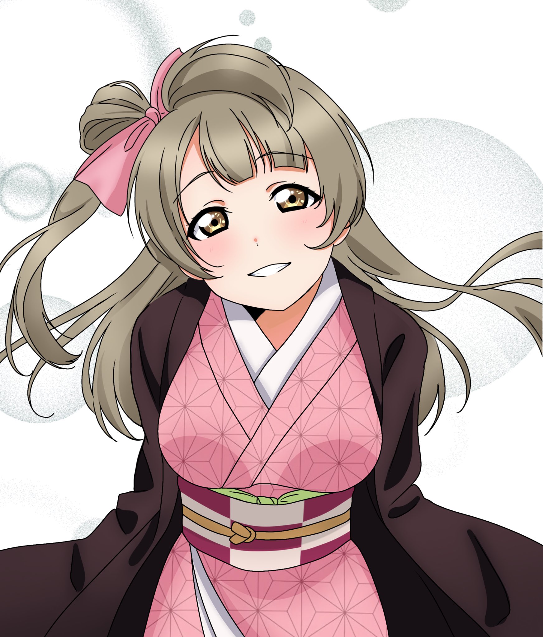 Safebooru - 1girl :d bangs blush bow brown eyes brown hair cosplay hair ...