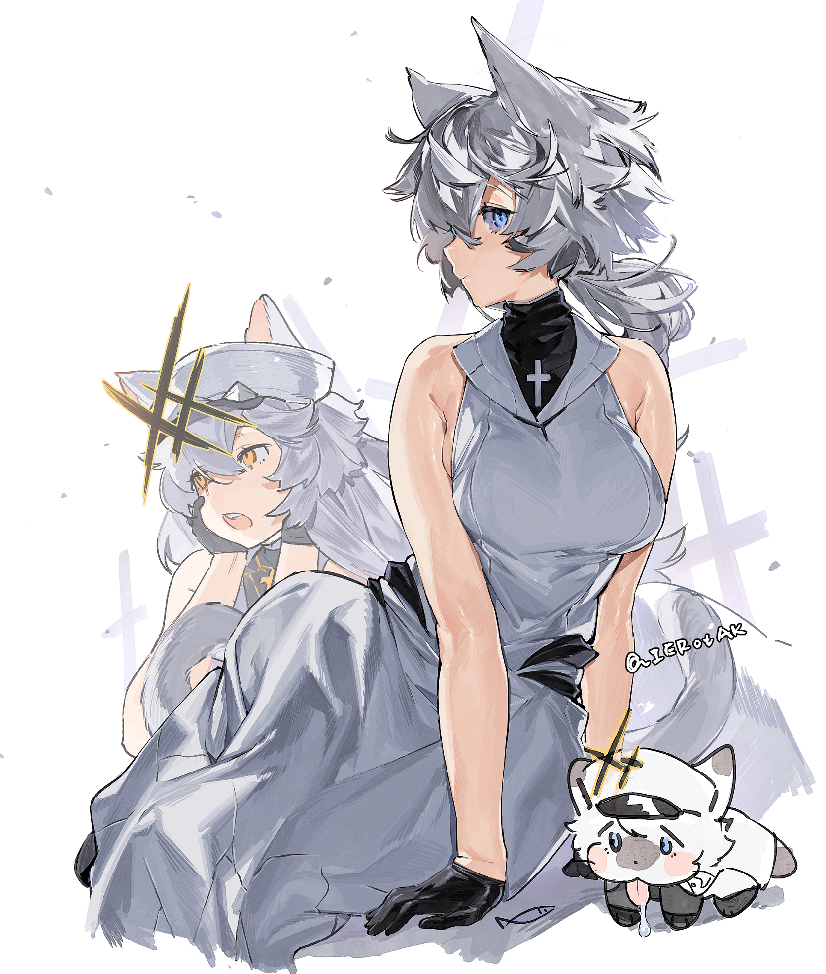 Safebooru - 1girl alchemy stars animal ears bare arms black gloves blue ...