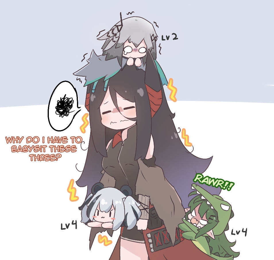 Safebooru - 4girls :3 :d animal ears arknights bangs bare shoulders black hair black shirt black ...