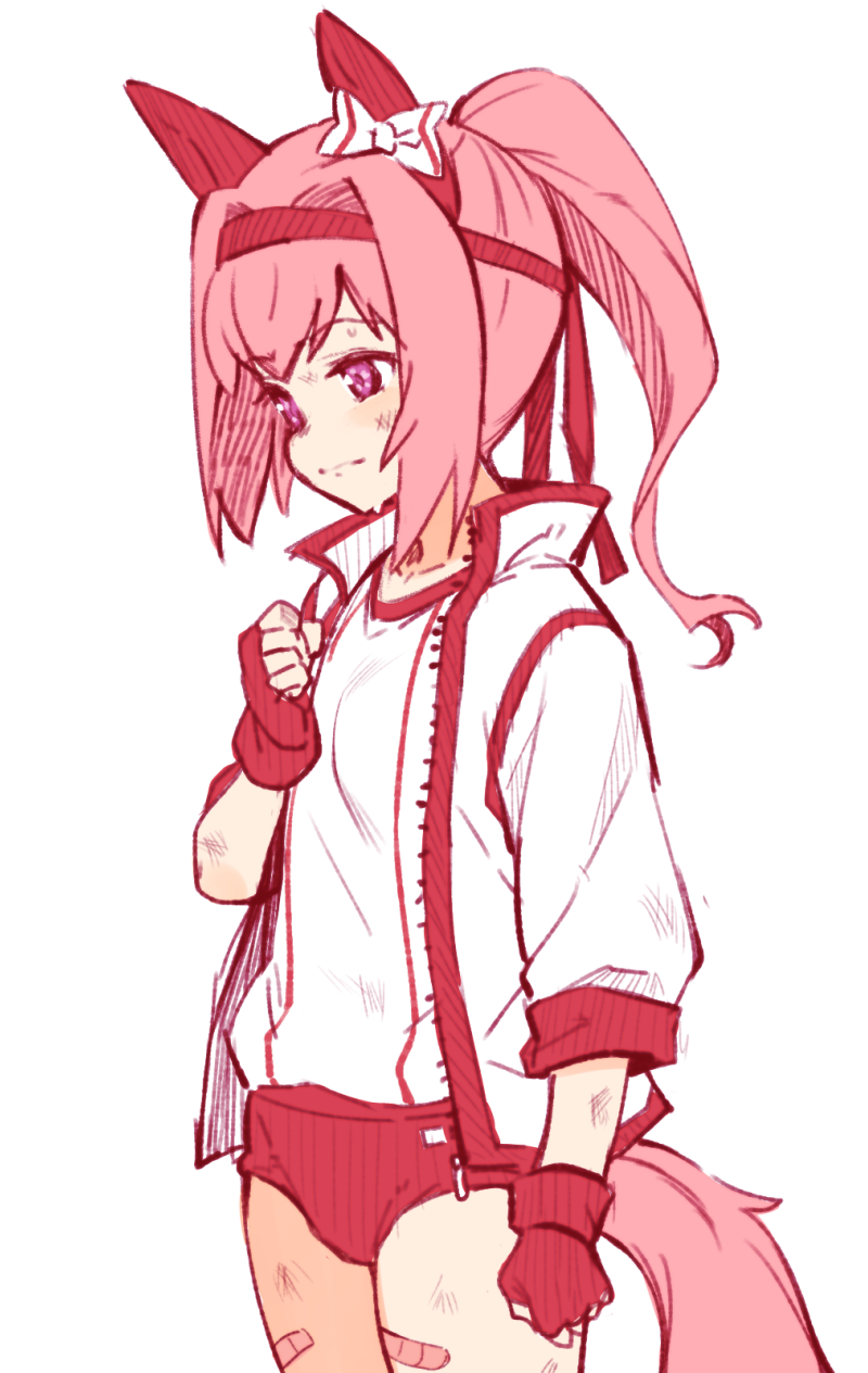 Safebooru - 1girl animal ears arm at side bandaid bandaid on leg bangs bow buruma closed mouth ...