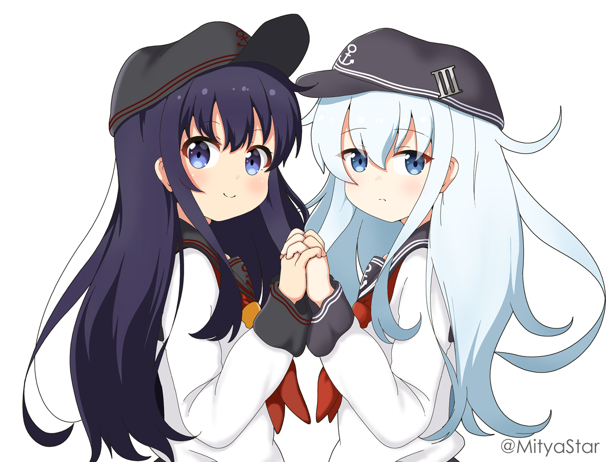 Safebooru - 2girls akatsuki (kancolle) anchor symbol black headwear black sailor collar blue ...