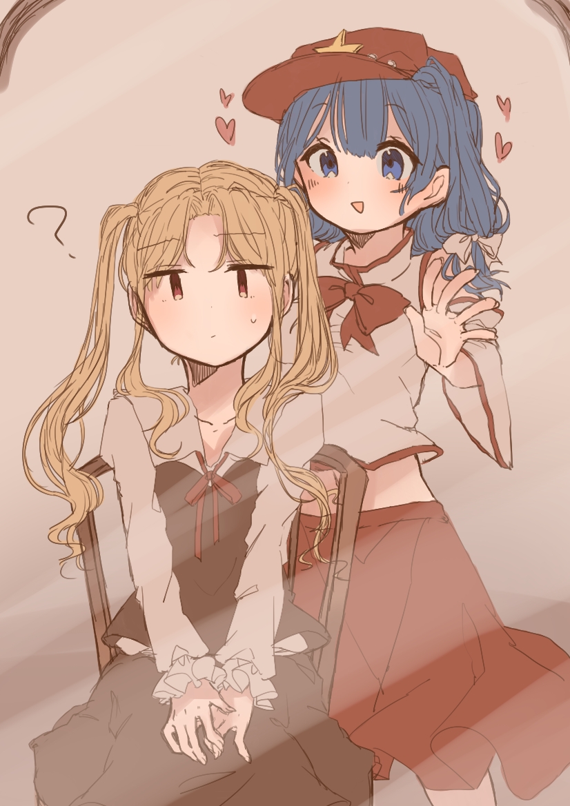 Safebooru - 2girls alternate hairstyle blue eyes blue hair bow brown ...