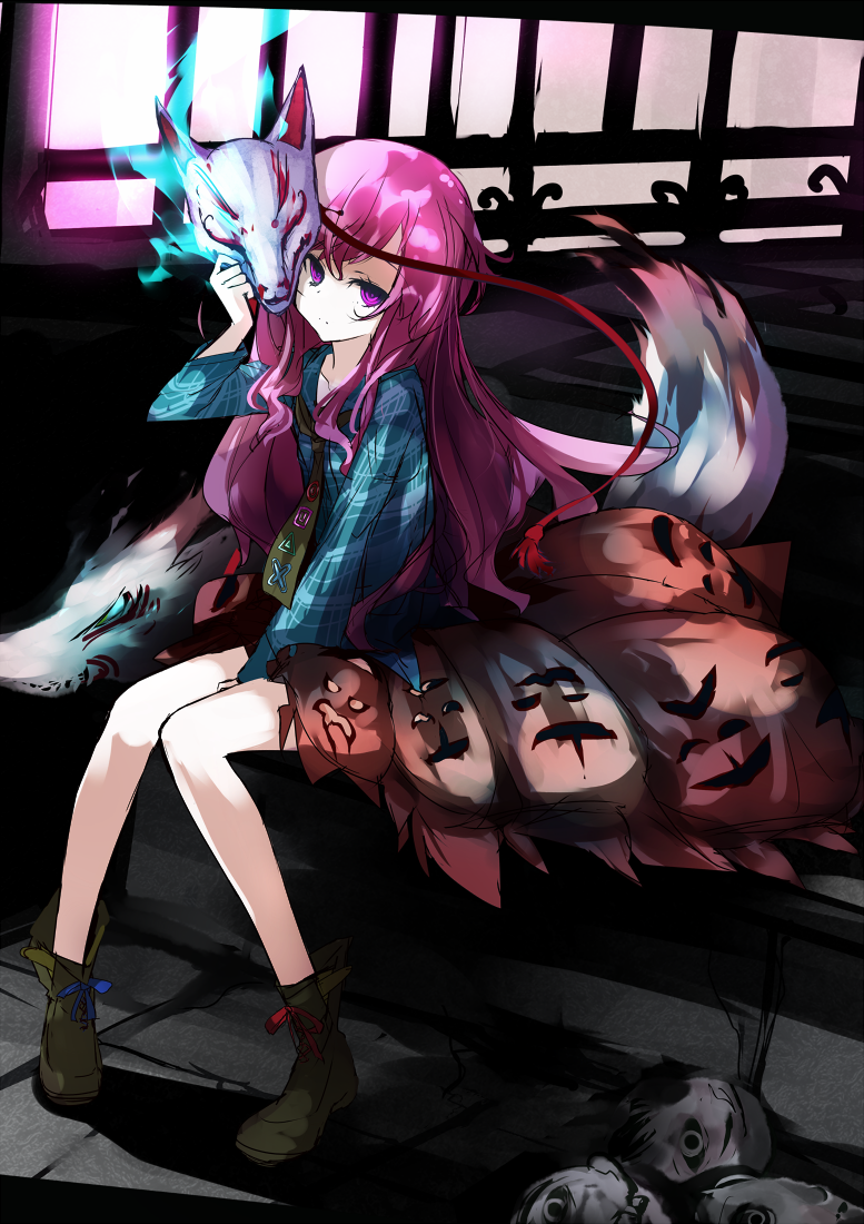 Safebooru - 1girl expressionless face mask fox mask hata no kokoro long ...