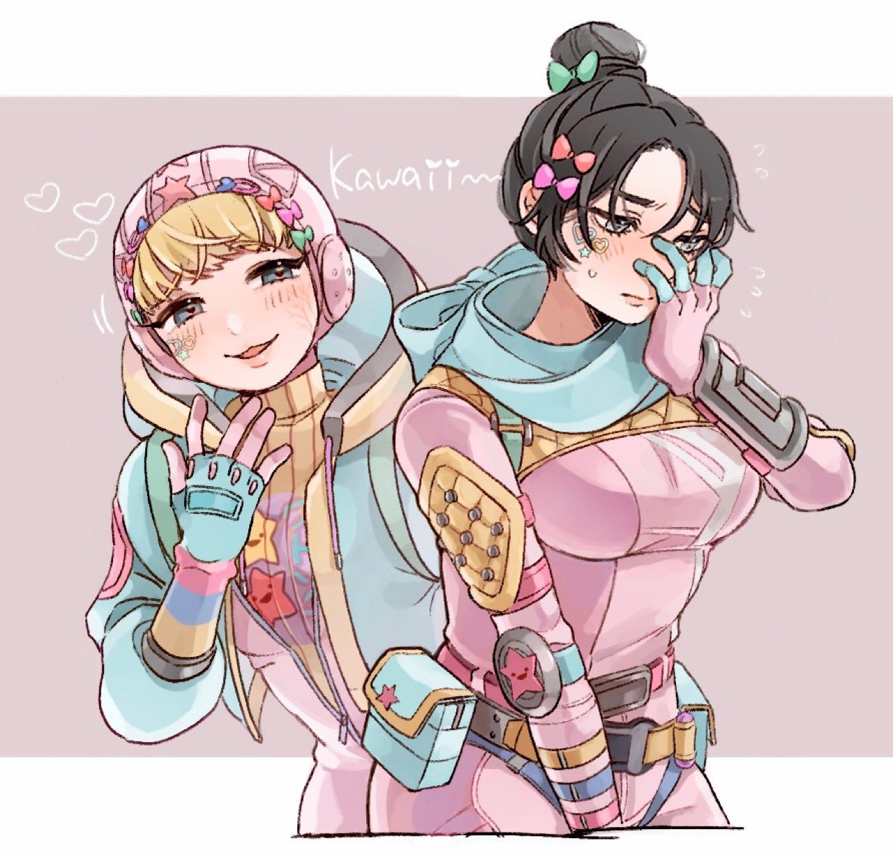 Safebooru - 2girls :3 alternate color apex legends bangs black hair blonde hair blue eyes blue ...