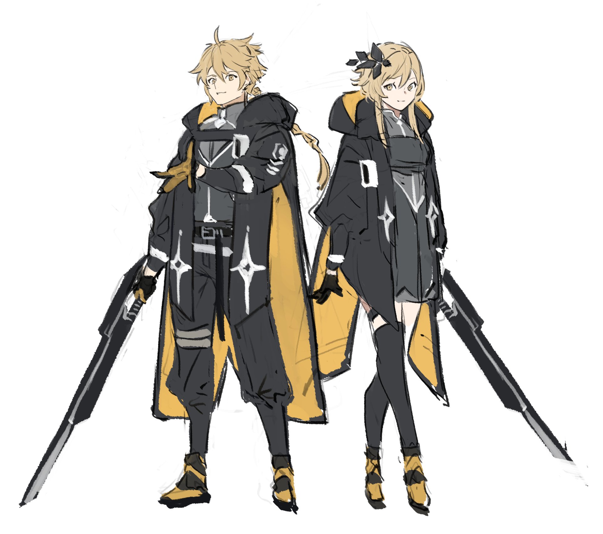 Safebooru - 1boy 1girl aether (genshin impact) alternate costume bangs black coat black dress ...