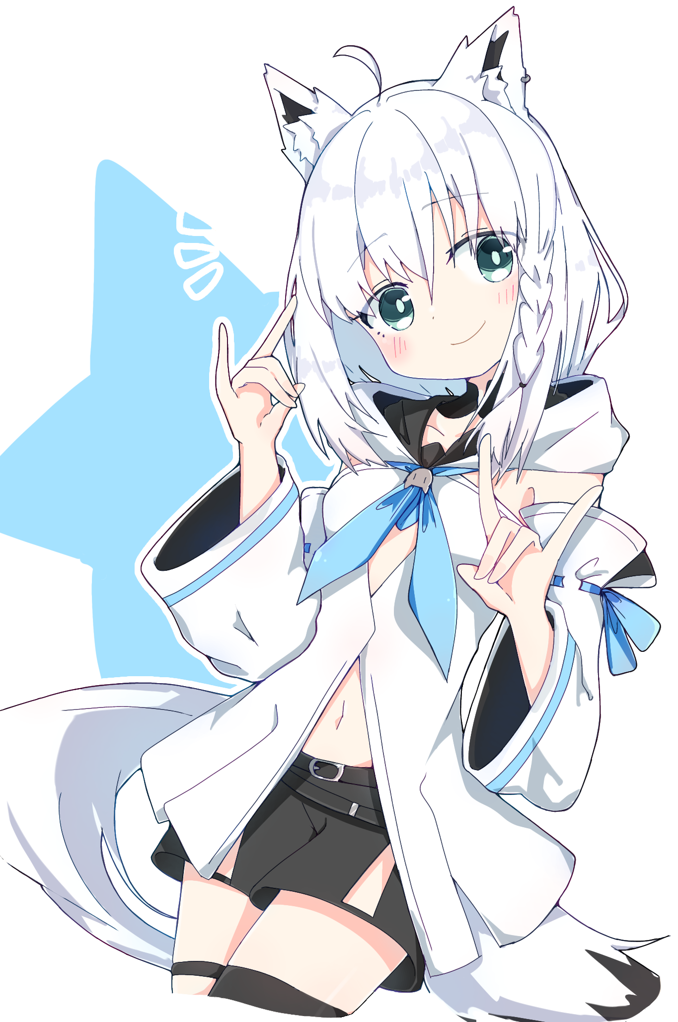 Safebooru - 1girl ahoge animal ear fluff animal ears aqua eyes bangs black legwear black shorts ...