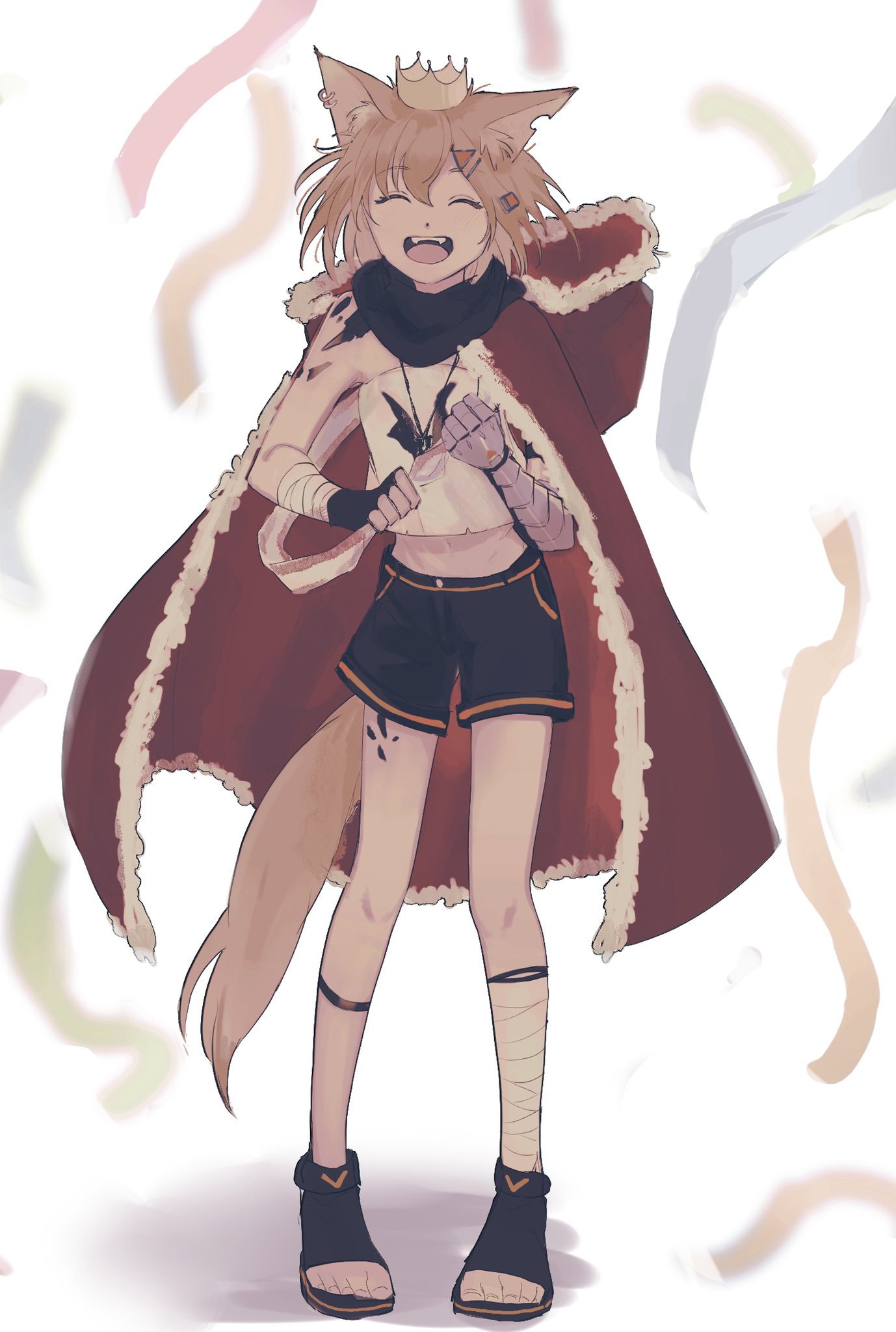 Safebooru - 1girl animal ears arknights bandaged leg bandages black footwear black shorts cloak ...