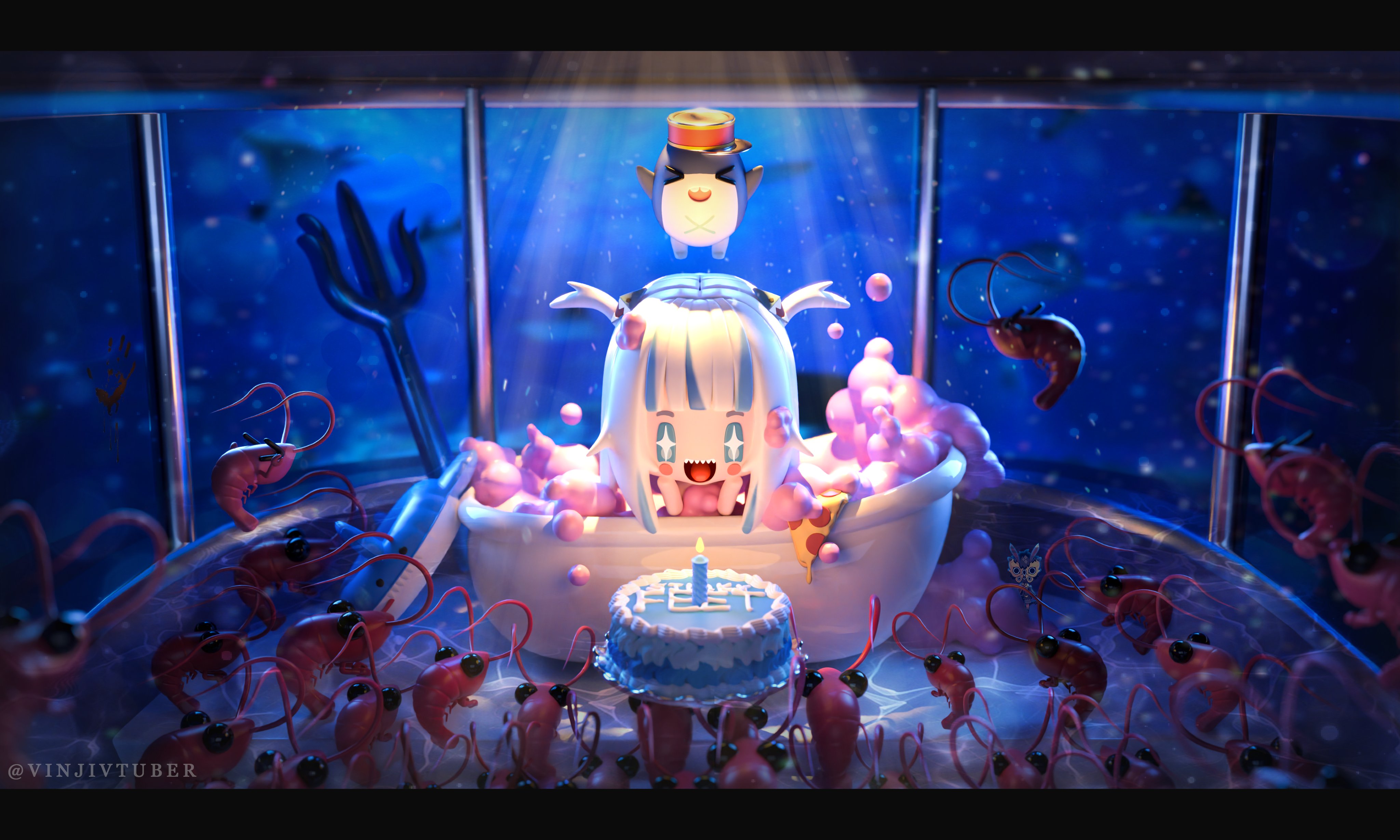 Safebooru - 1girl 3d absurdres bangs bath birthday birthday cake bloop ...