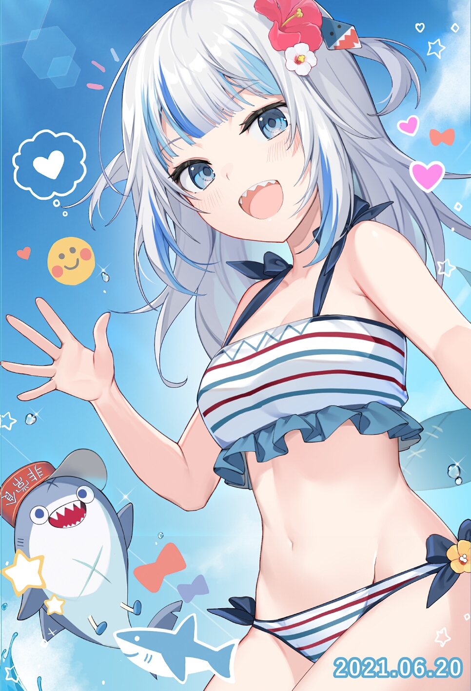 Safebooru - 1girl bangs bikini bloop (gawr gura) blue eyes blue hair blue sky breasts cropped ...