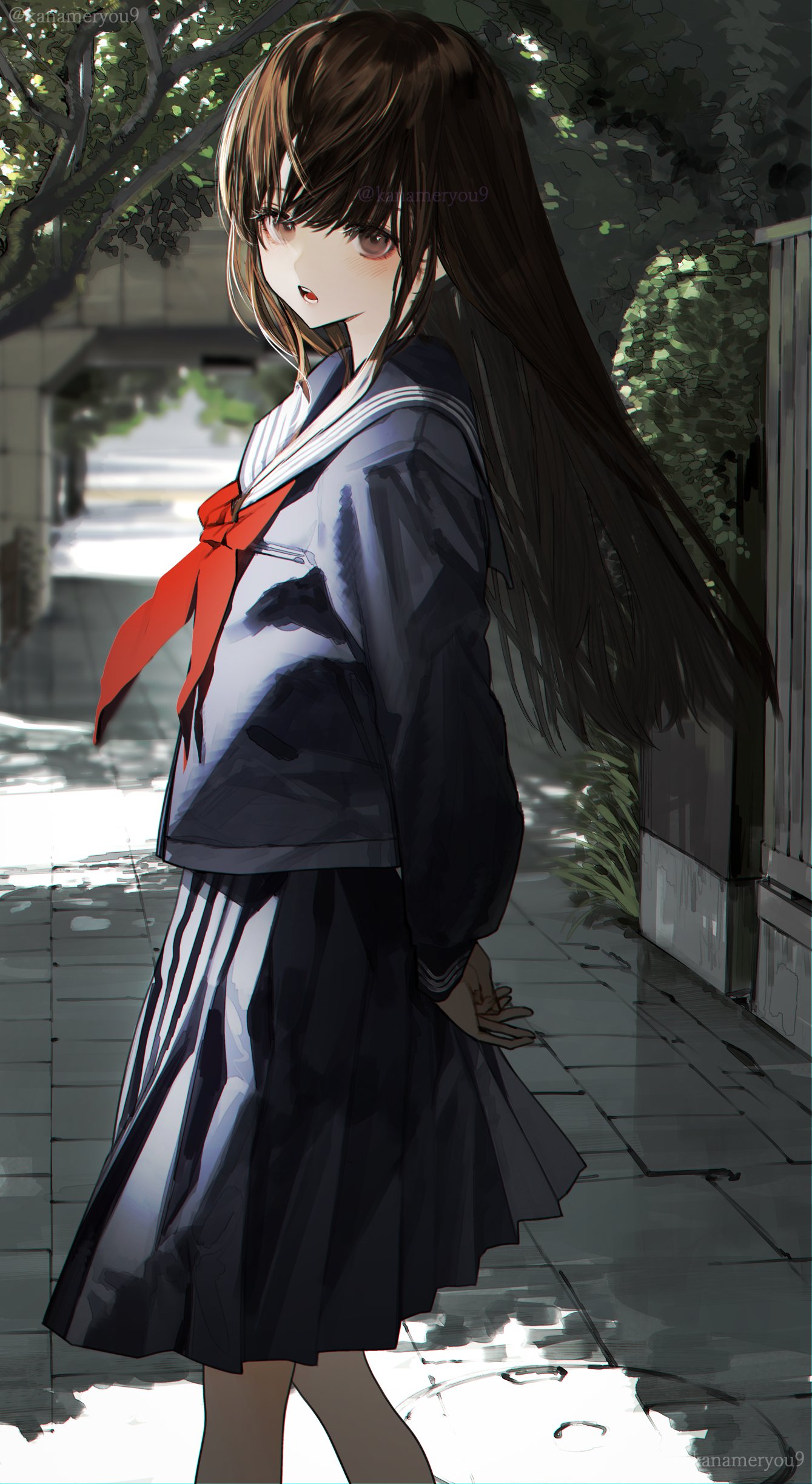 Safebooru - 1girl absurdres bangs blue sailor collar blue shirt brown eyes brown hair highres ...