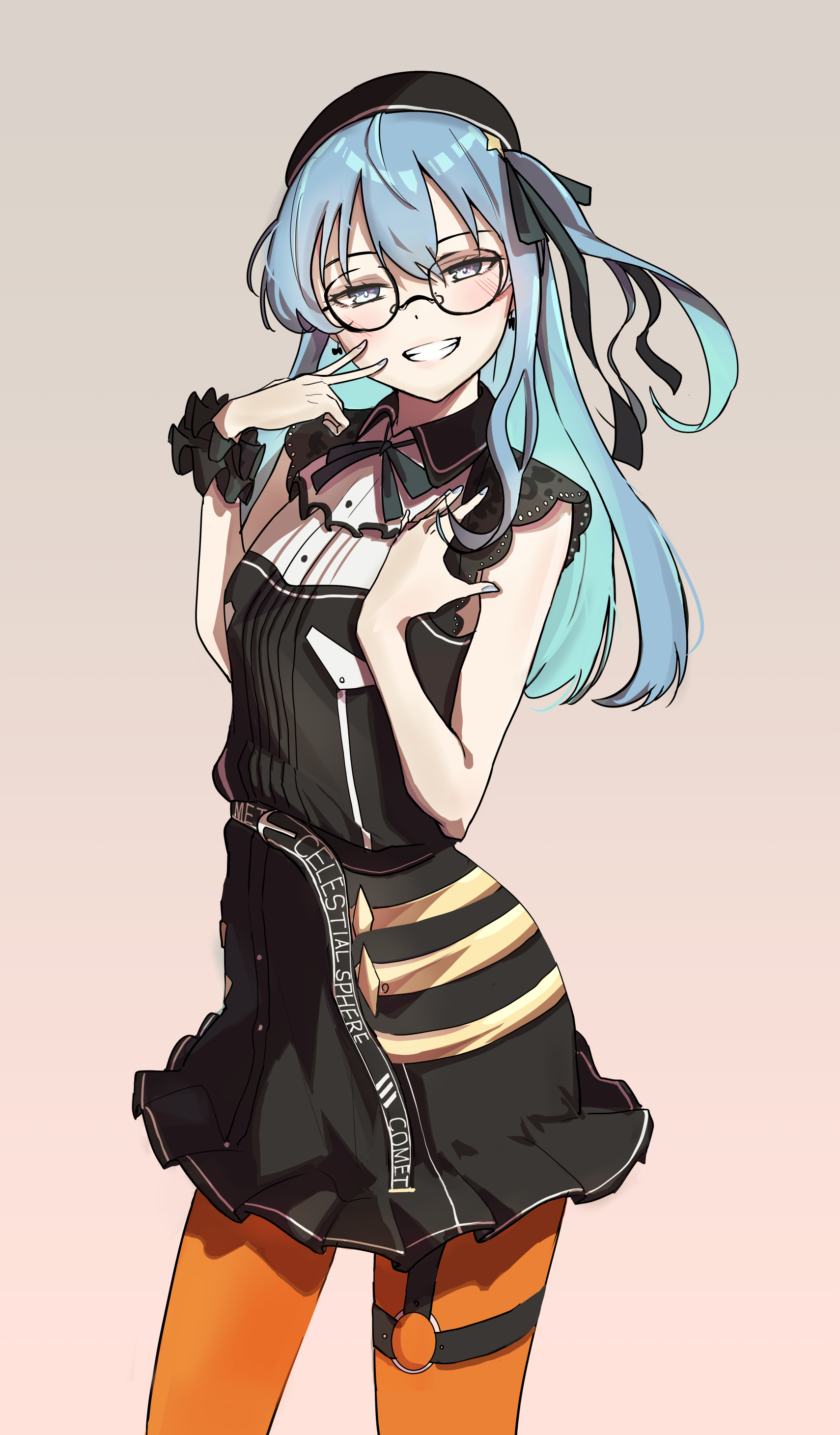 Safebooru - 1girl absurdres belt beret black-framed eyewear black belt ...