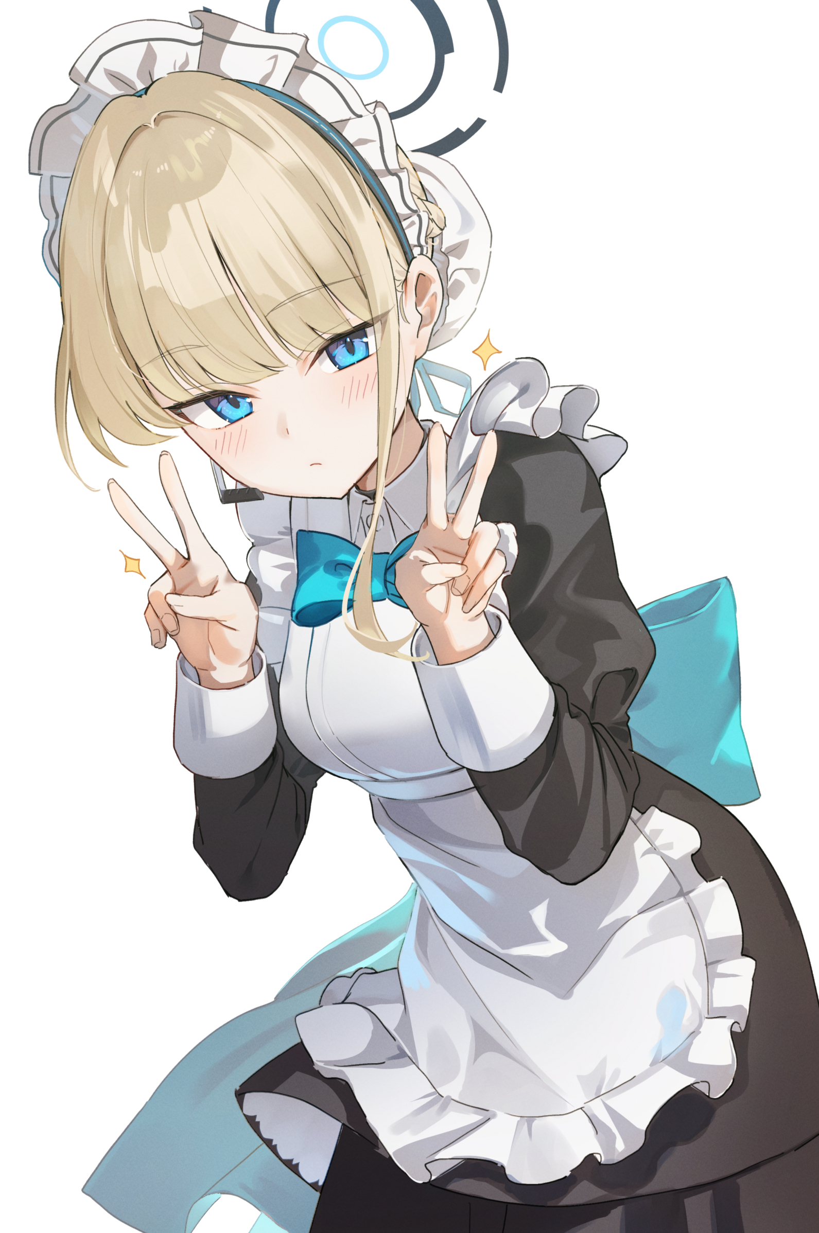 Safebooru - 1girl apron aqua bow aqua bowtie auui blonde hair blue archive blue eyes blue halo ...