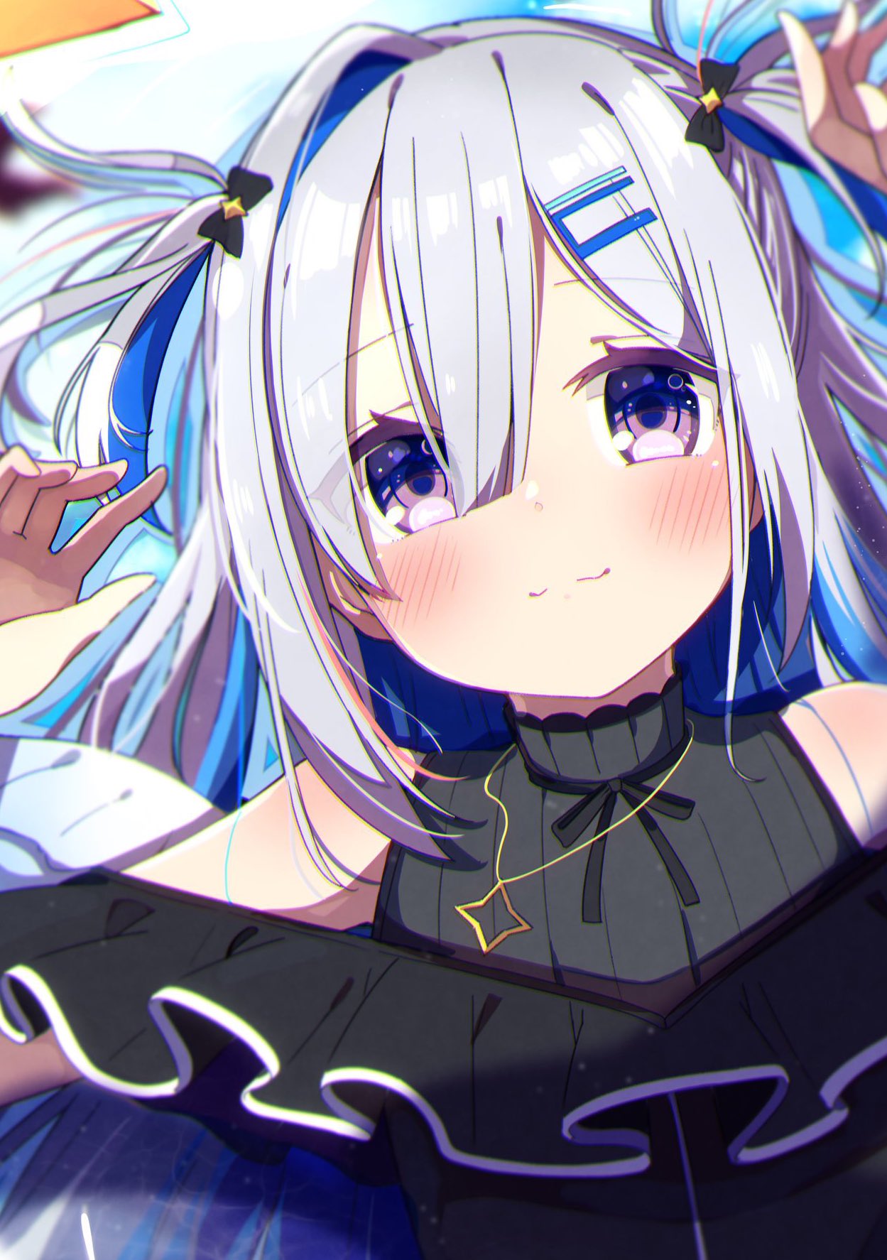 Safebooru - 1girl amane kanata angel angel wings blue hair blush colored inner hair eyebrows ...