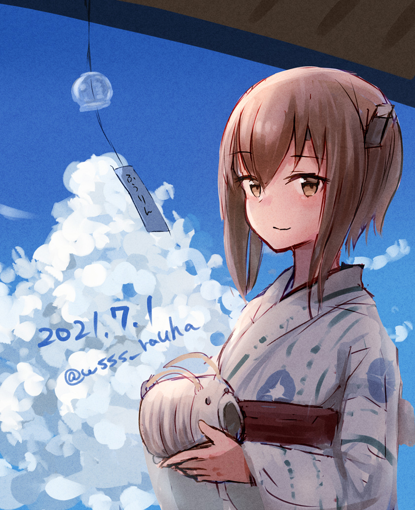 Safebooru - 1girl alternate costume blue sky brown eyes brown hair ...