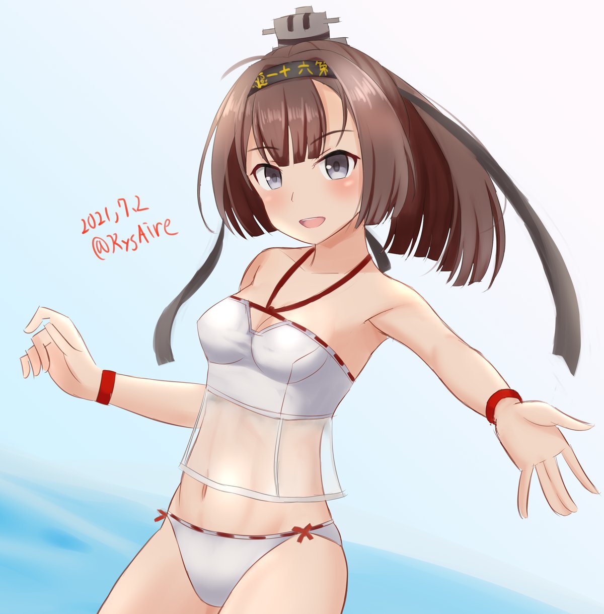 Safebooru - 1girl ahoge akizuki (kancolle) ame-san bikini black eyes black hair black headband ...