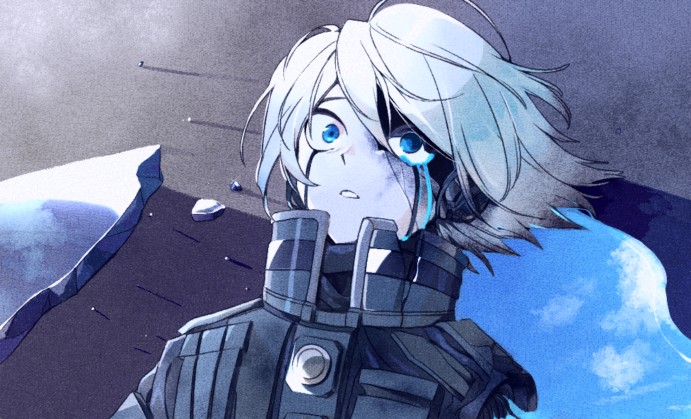 Safebooru - 1boy android blood blood on face blue eyes broken glass ...