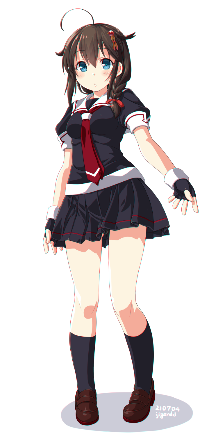 Safebooru - 1girl ahoge artist name bangs black legwear black serafuku black skirt blue eyes ...