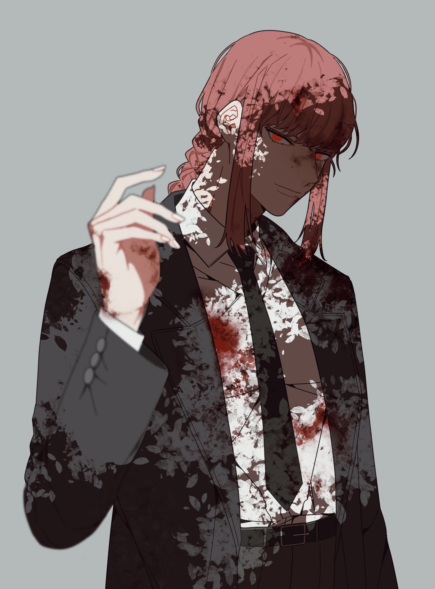 Safebooru - 1girl bangs black neckwear black pants blood blood on face bloody clothes blurry ...