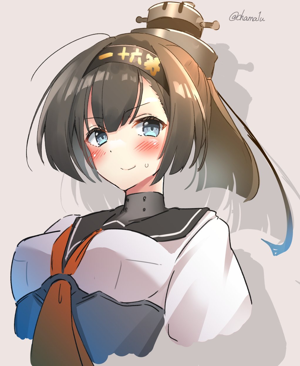 Safebooru - 1girl ahoge akizuki (kancolle) black hair black headband black sailor collar blue ...