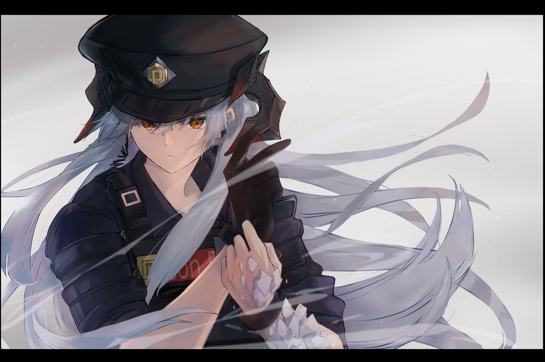 Safebooru - 1girl adjusting clothes adjusting gloves adjusting headwear arknights black gloves ...