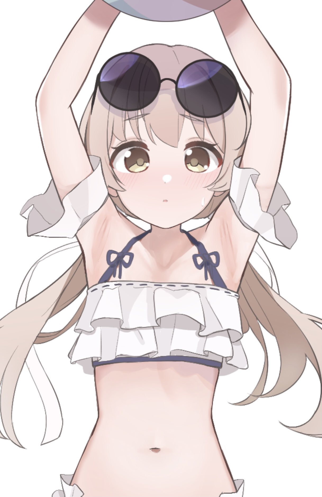 Safebooru - 1girl armpits arms up ball beachball bikini black-framed eyewear blue archive blush ...