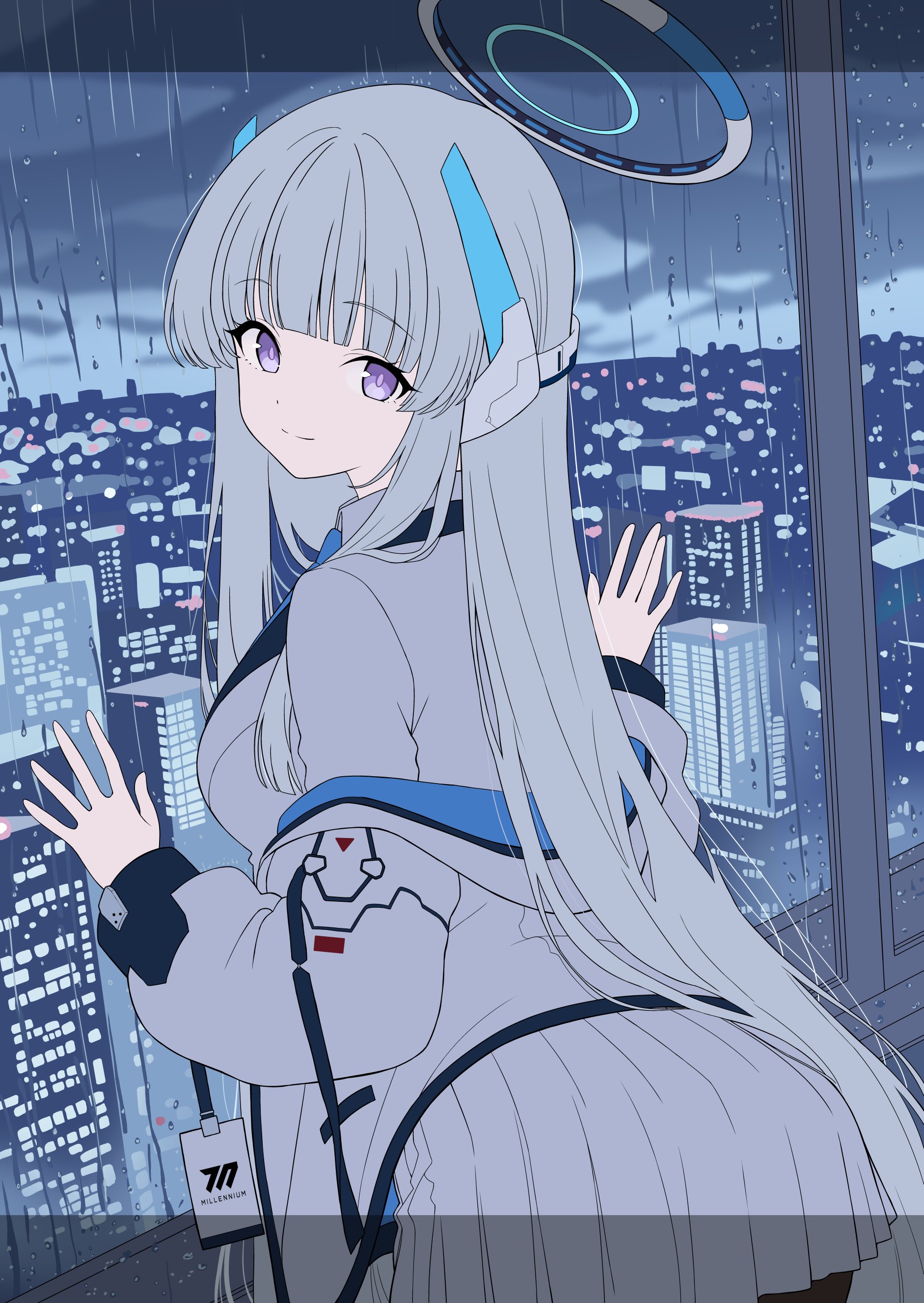 Safebooru - 1girl absurdres blue archive blunt bangs breasts city ...