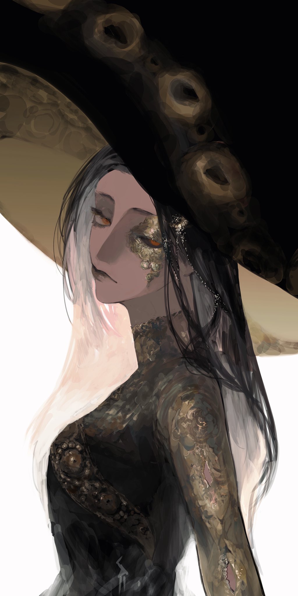 Safebooru - 1girl aegyo sal black hair black lips black sclera black ...