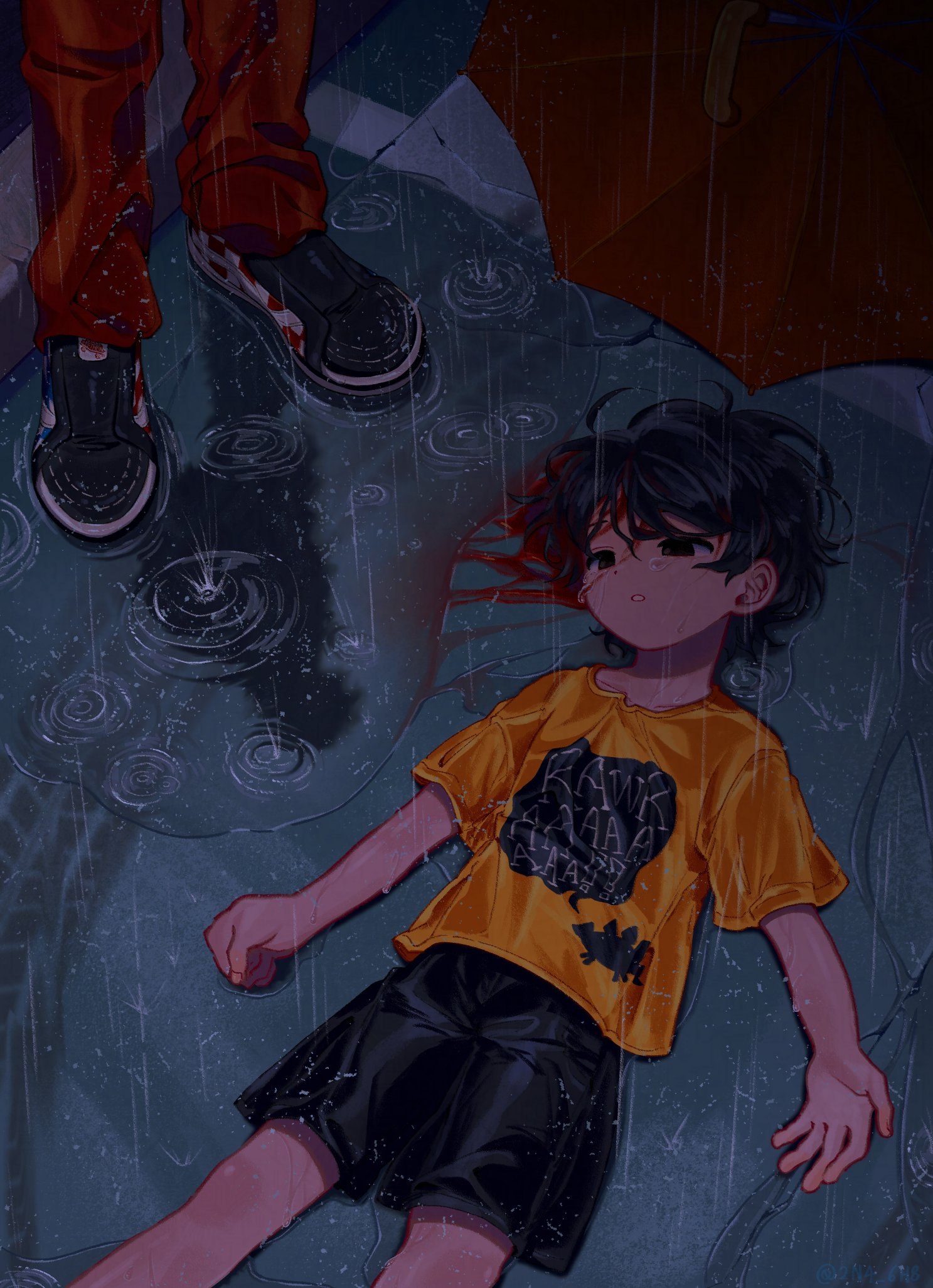Safebooru - 1boy aged down black eyes black hair black shorts blood ...