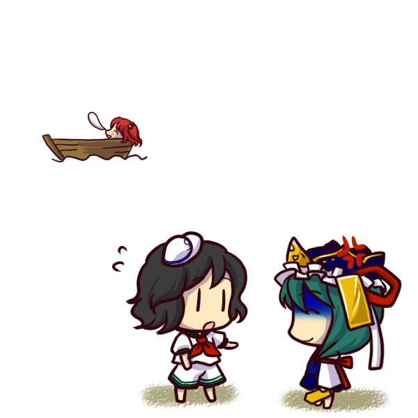 Safebooru - 3girls anger vein black hair boat chibi closed eyes ...