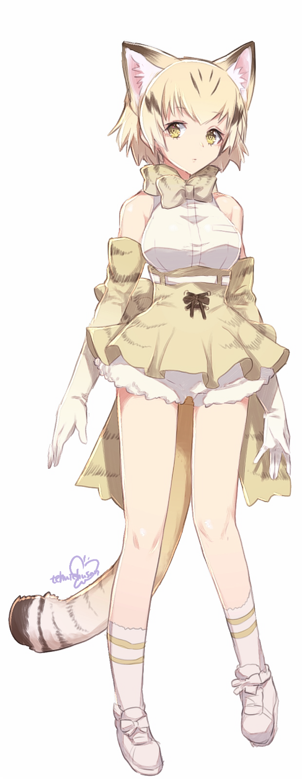 Safebooru - 1girl animal ears bare shoulders blonde hair bow bowtie breasts cat ears cat tail ...