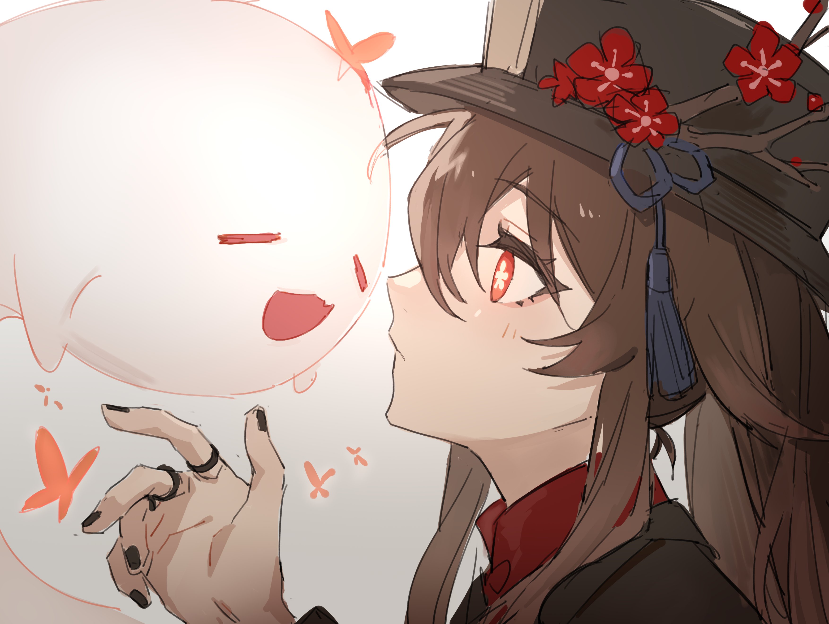 Safebooru - 1girl absurdres akabane yu bangs black headwear black nails brown hair bug butterfly ...