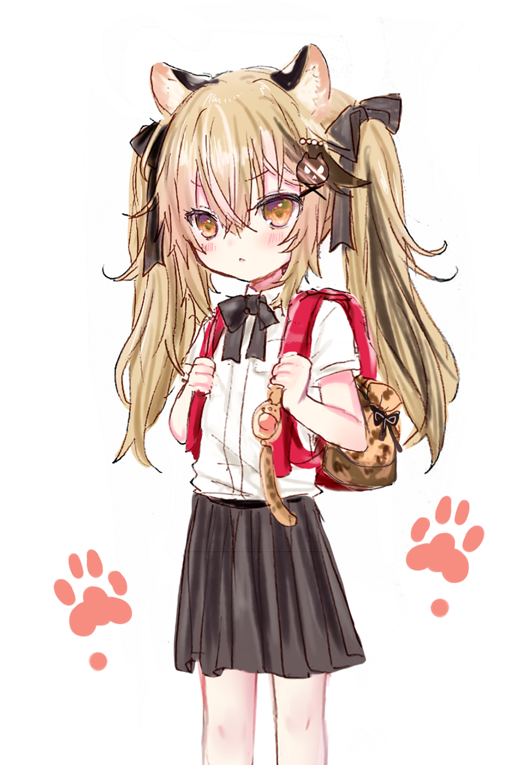 Safebooru - 1girl animal ear fluff animal ears backpack bag bangs black bow black hair black ...