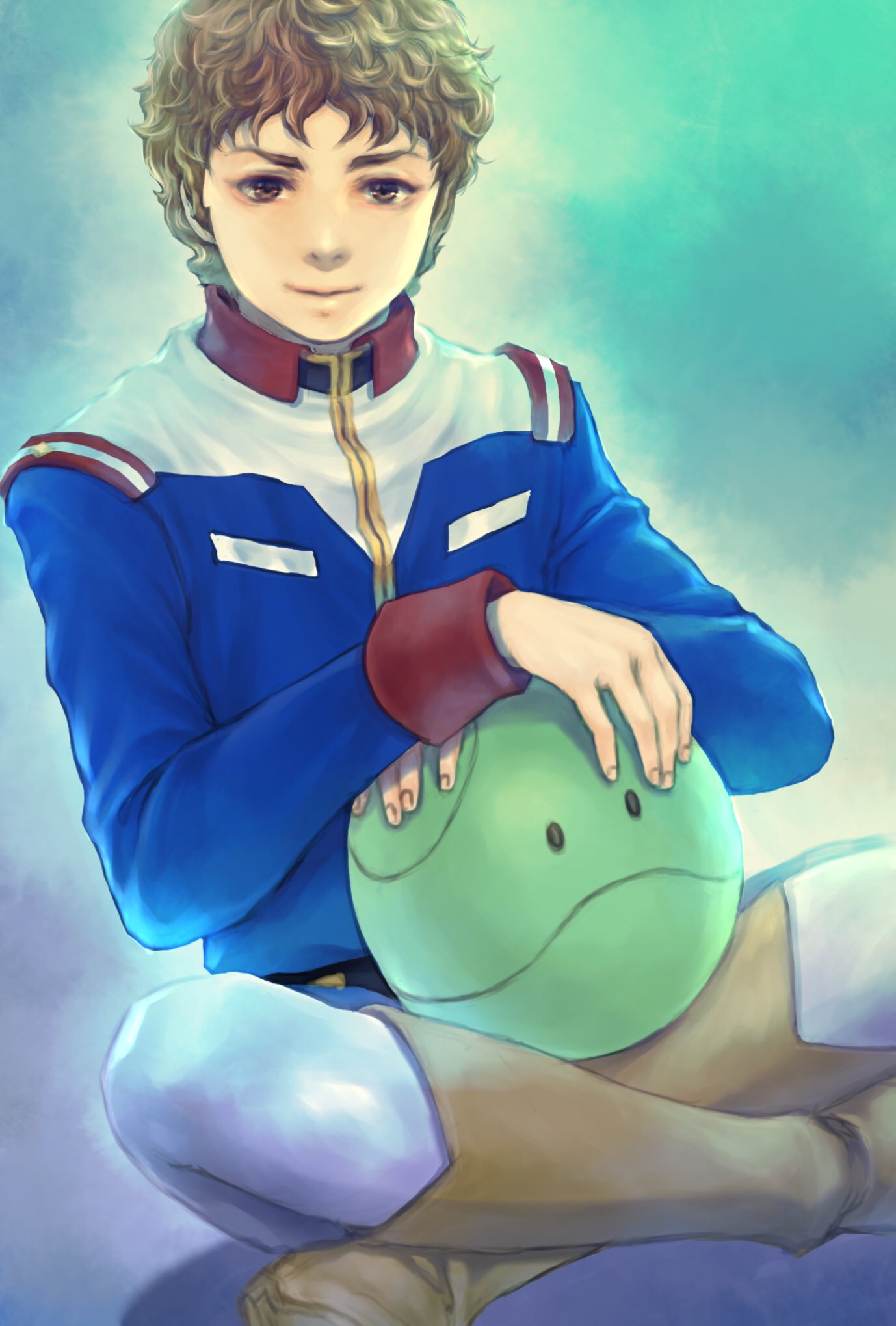 Safebooru - 1boy amuro ray blue jacket boots brown eyes brown footwear ...