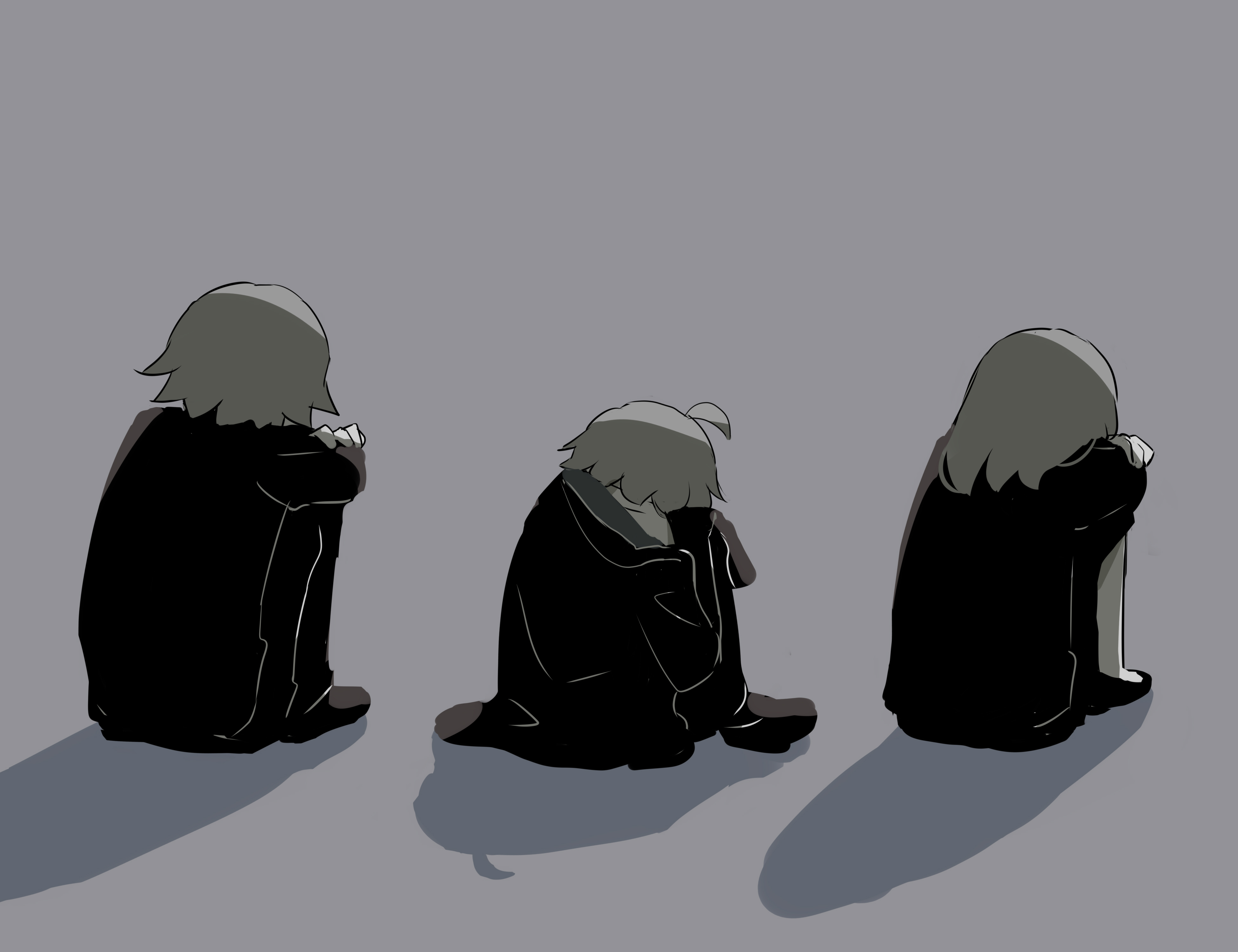 Safebooru - 1girl 2boys absurdres ahoge avogado6 black footwear black ...