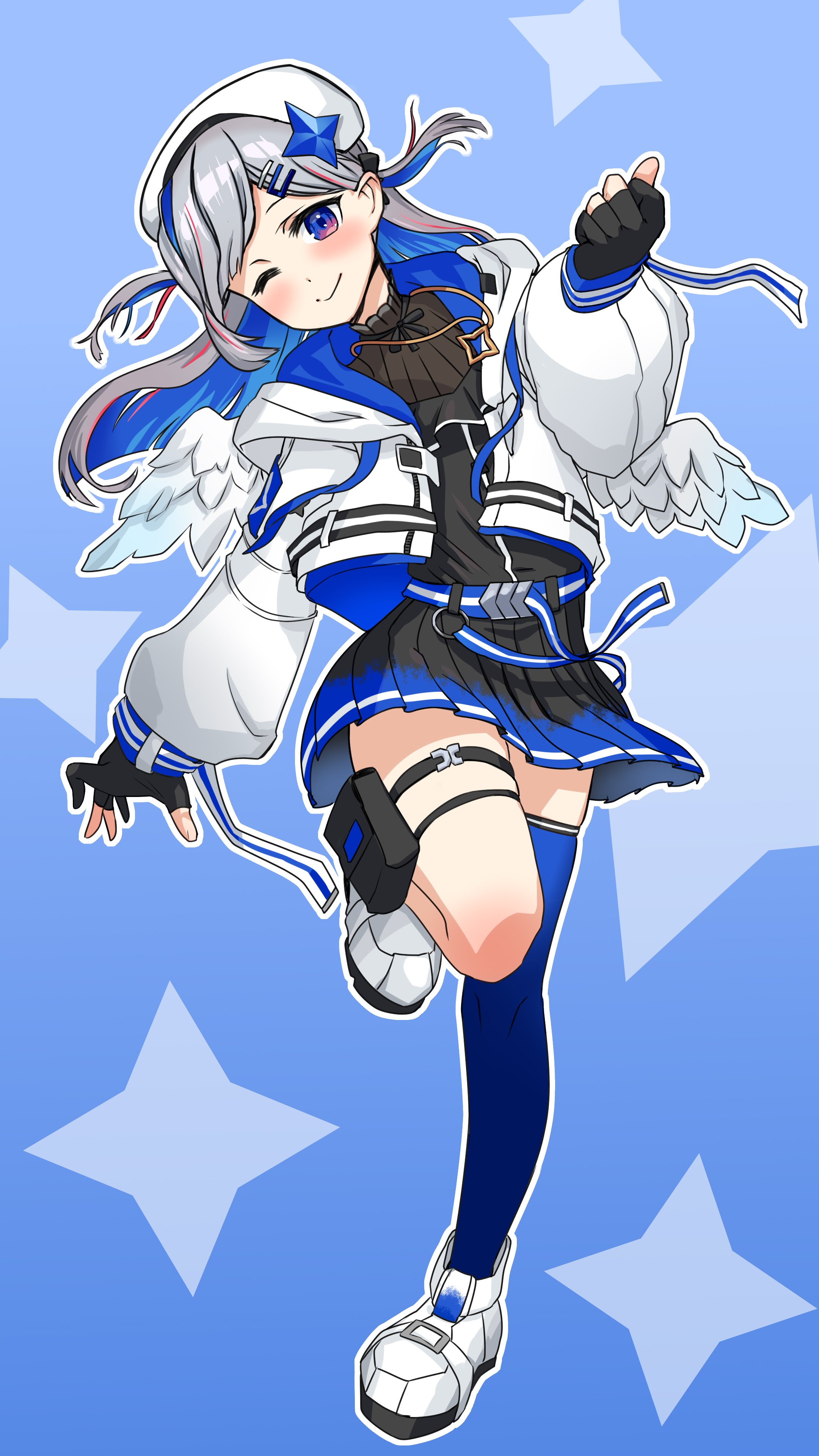 Safebooru - 1girl absurdres amane kanata angel wings blue hair colored inner hair fingerless ...