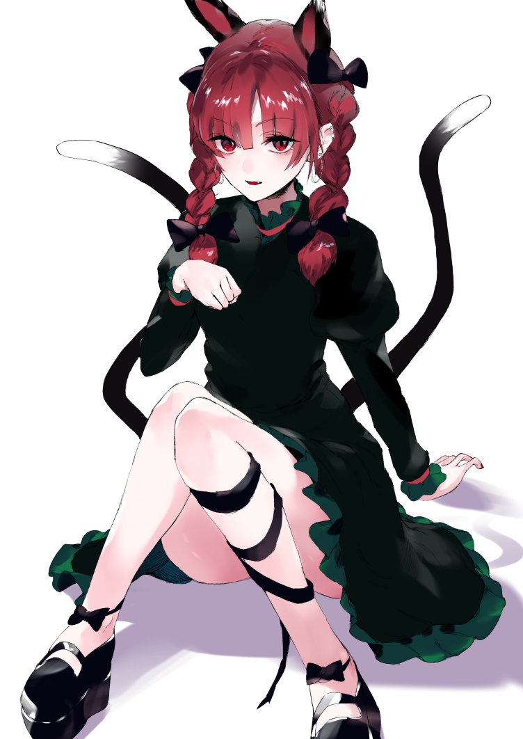 Safebooru - 1girl animal ears arm support asuzemu bad anatomy bangs black bow black ribbon blunt ...