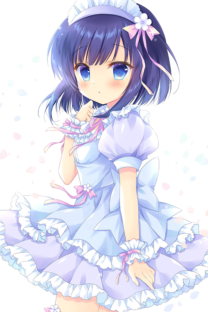 Safebooru - 1girl :o apron bangs blue apron blue eyes blue hair blush bow commentary request ...