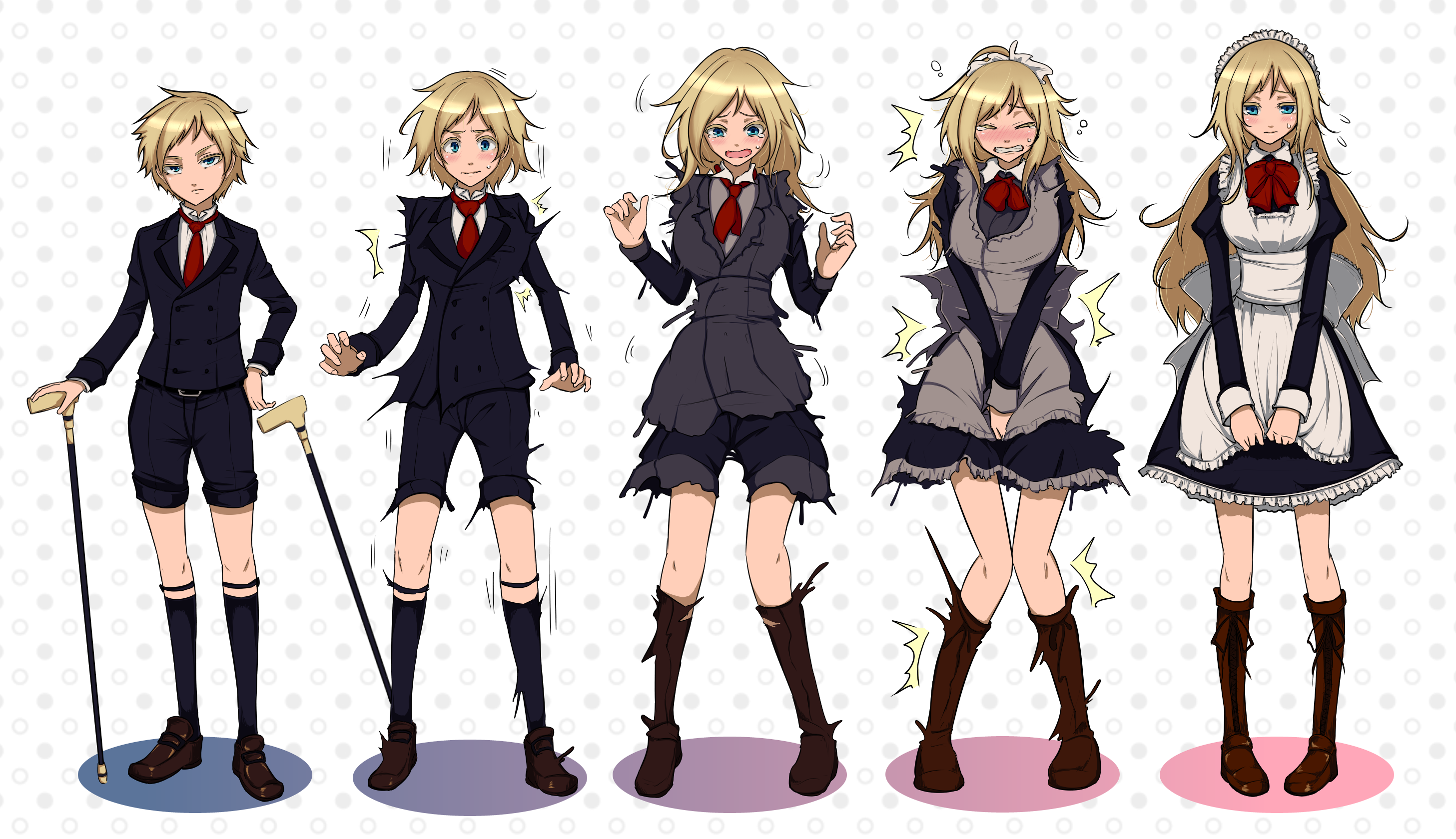 Safebooru - 1boy 1girl age progression apron black dress black socks blonde hair boots bow ...