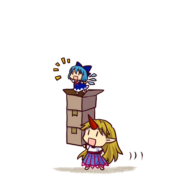 Safebooru - box cardboard box chibi cirno hair ribbon horn horns ...