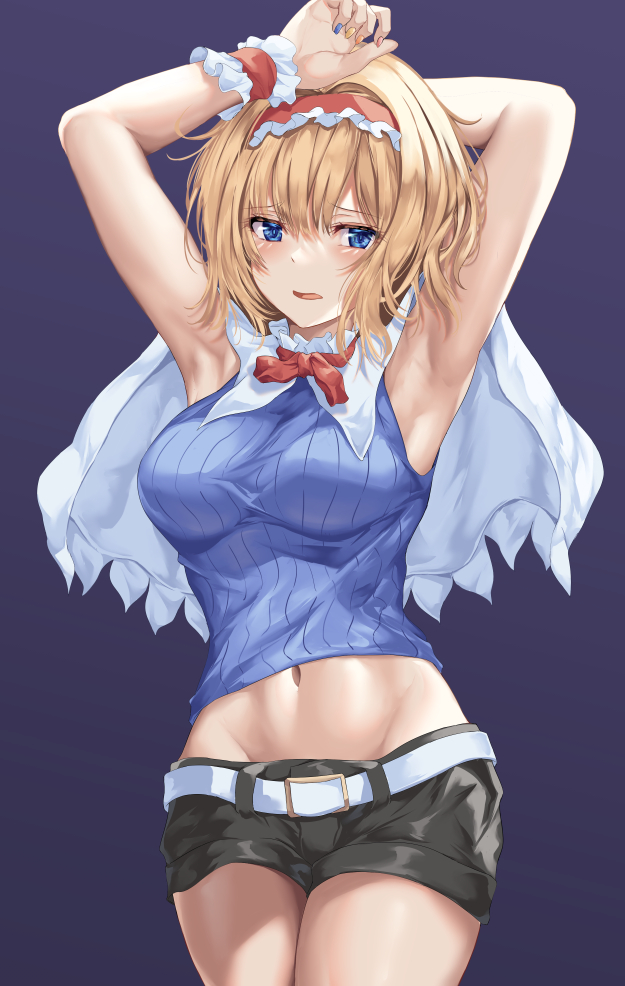 Safebooru - 1girl adapted costume alice margatroid alternate costume armpits arms up ascot belt ...