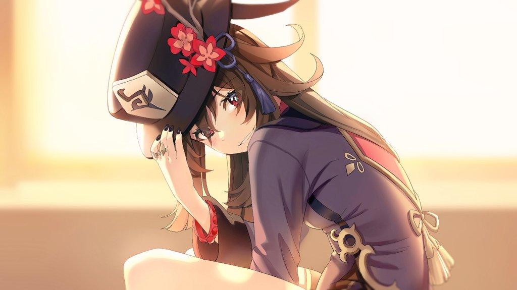 Safebooru - 1girl adjusting clothes adjusting headwear bangs bent over black hair black nails ...