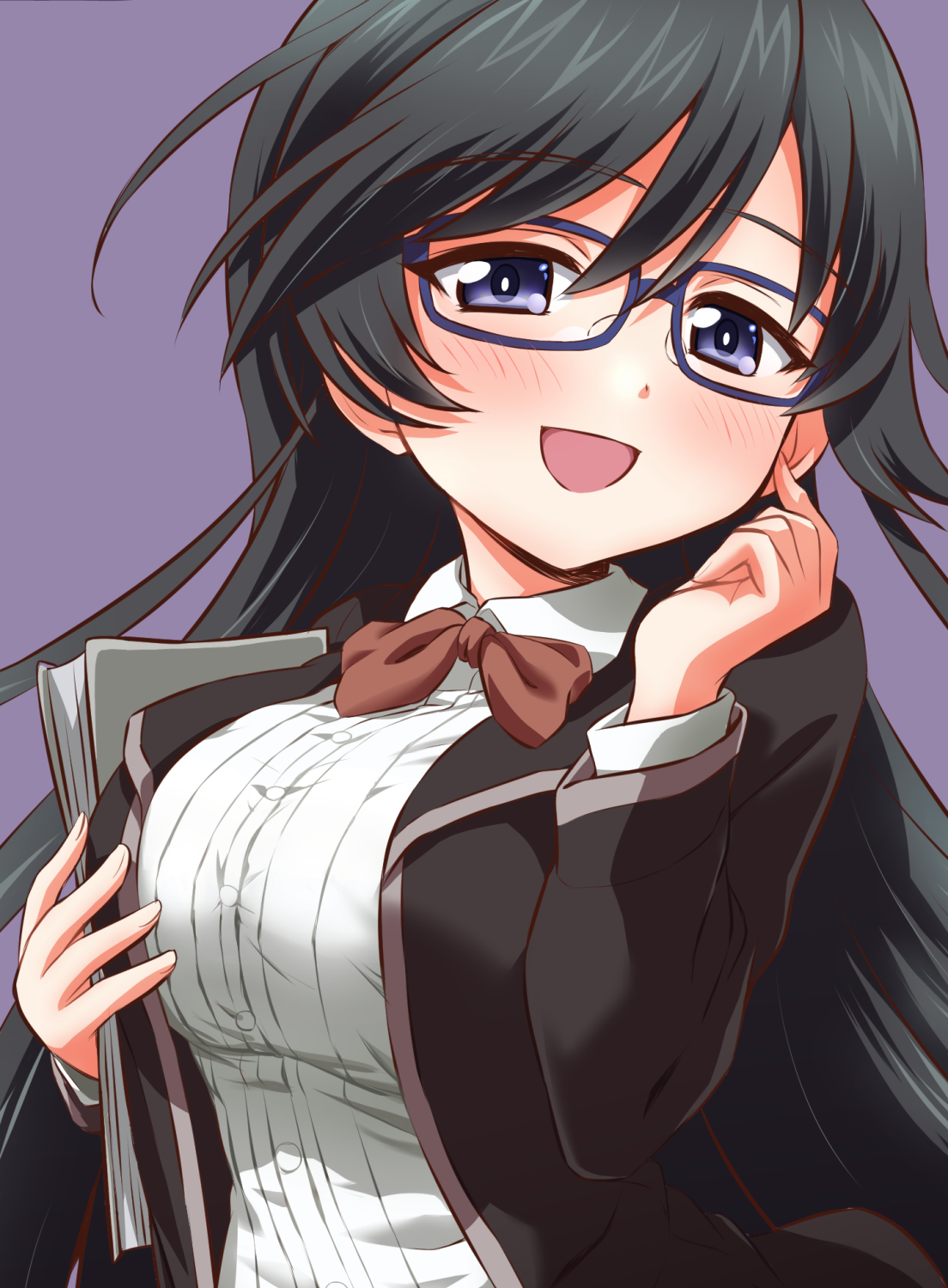 Safebooru - 1girl ahoge bangs bespectacled black hair black jacket blazer blue-framed eyewear ...