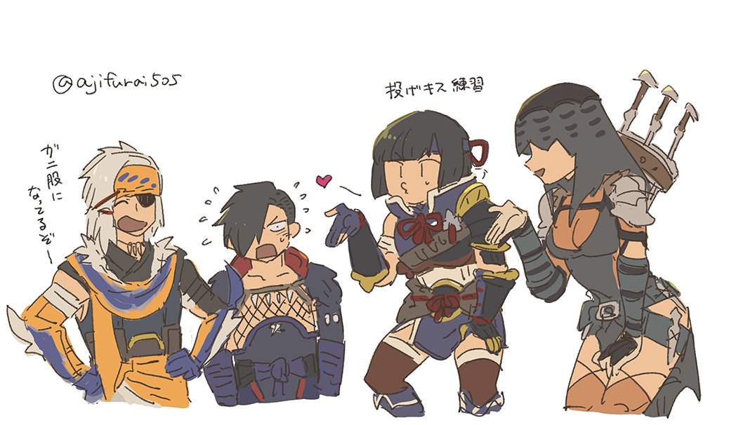 Safebooru - 2boys 2girls :d ^ ^ asaya minoru bangs black hair blowing kiss blue gloves blunt ...